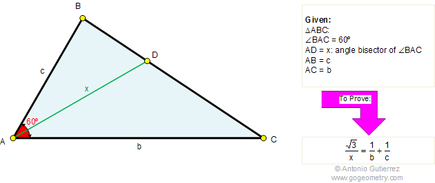 Online Geometry Tutoring Problem 302 Triangle Angle Bisector 60 