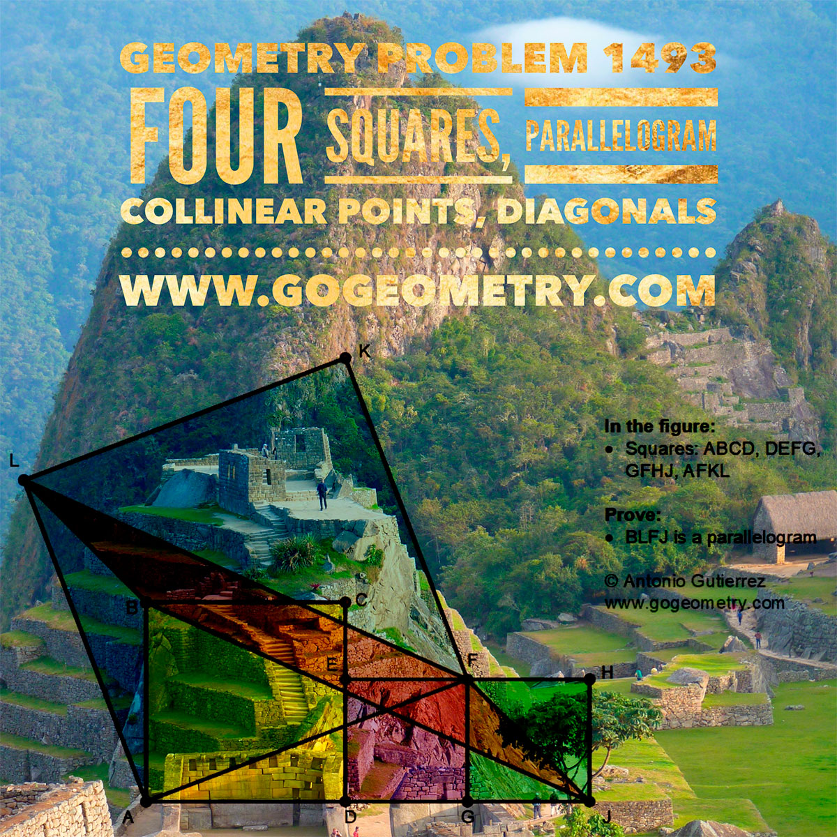 Geometry Problem 1493 Four Squares Parallelogram Auxiliary Lines Geometry Problem 1493 Four Squares Parallelogram Auxiliary Lines